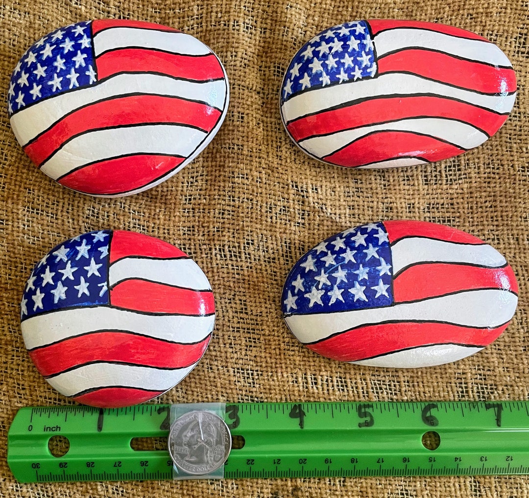 American Flag Painted Rock, Patriotic Painted Stone, Fourth of July ...