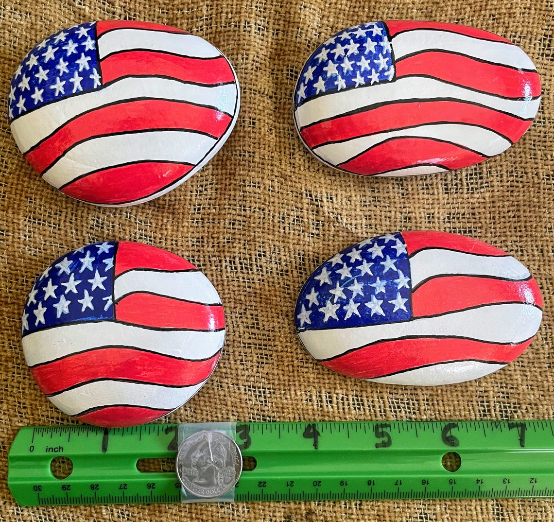 American Flag Painted Rock Patriotic Painted Stone Fourth of | Etsy