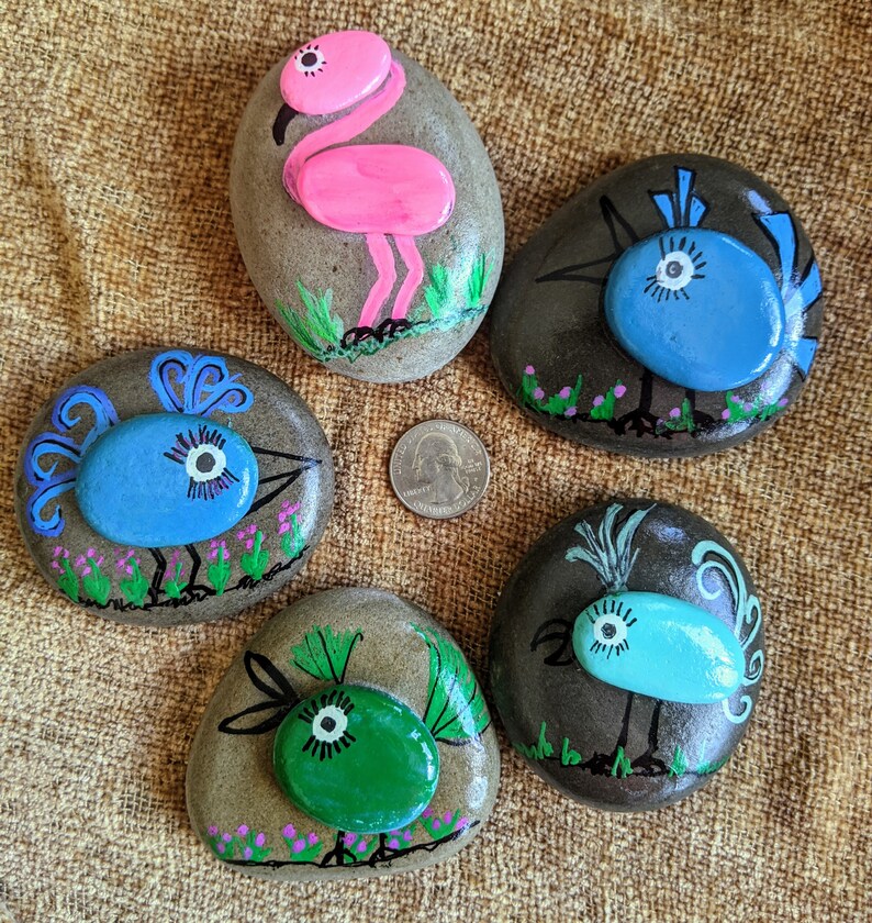 Colorful Bird Rocks Hand Painted Garden Stones Adorable - Etsy