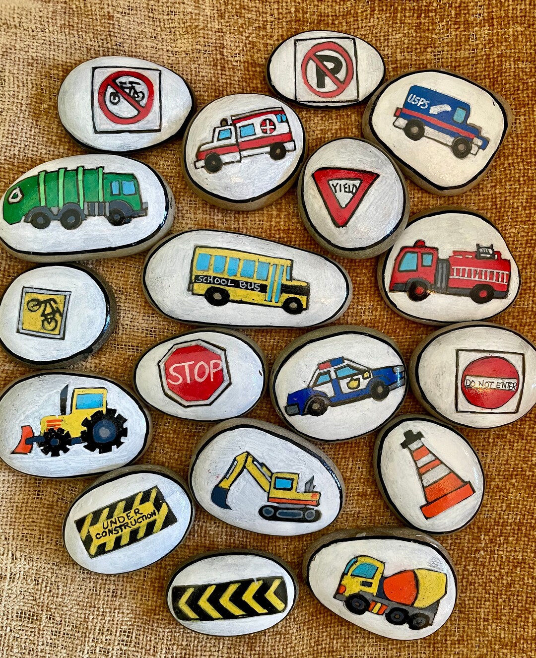Hand-painted Vehicle Story Stones: Construction & Community Set - Etsy