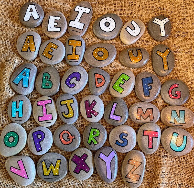 Hand Painted Alphabet Story Stones: Portable Learning Set - Etsy