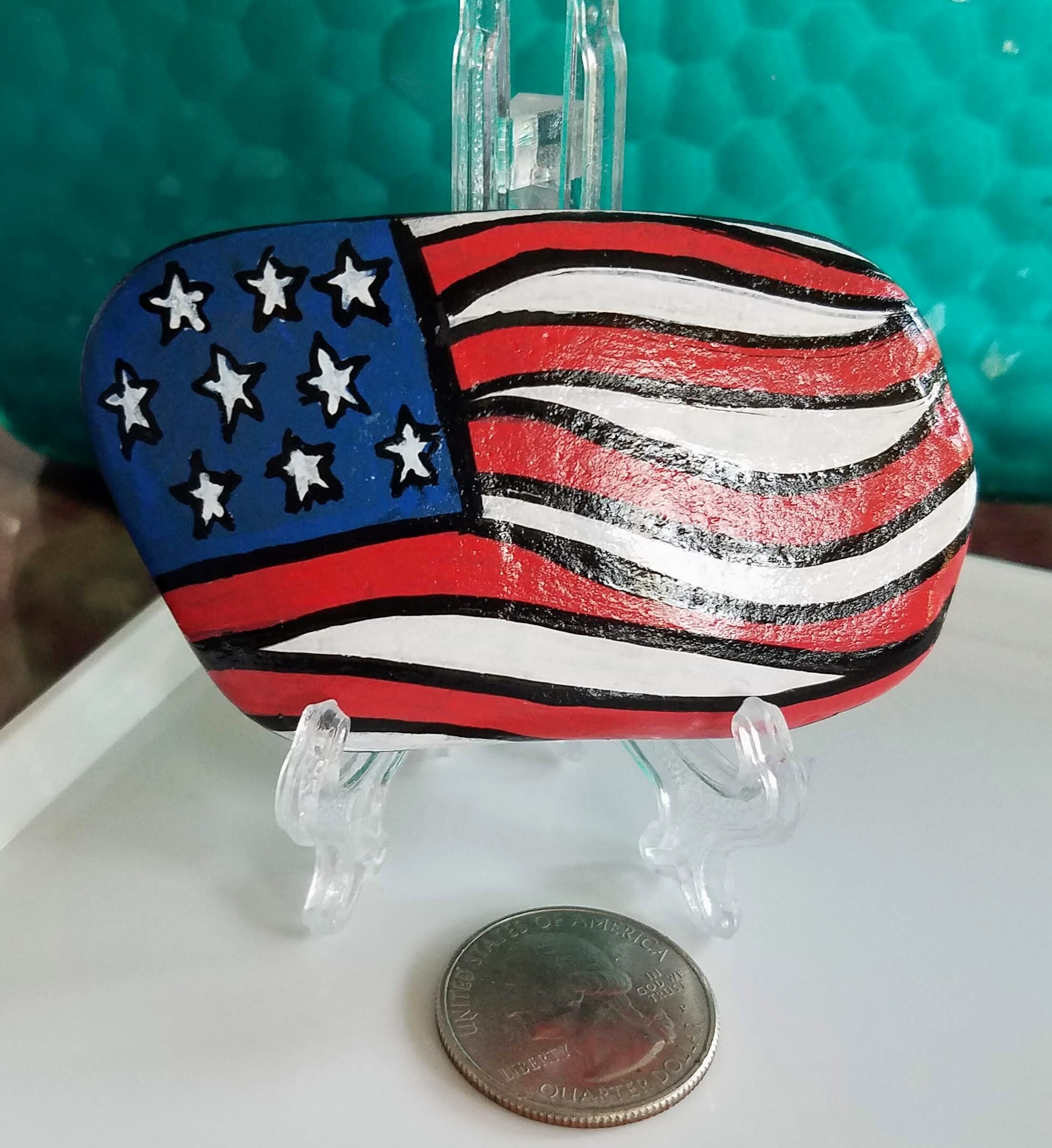 American Flag Painted Rock Patriotic Painted Stone Fourth - Etsy