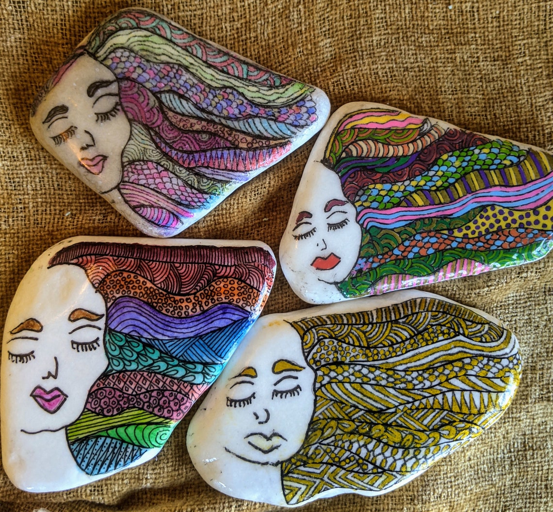 Woman With Zentangle Hair Pretty Lady Zentangle Ladies Face - Etsy