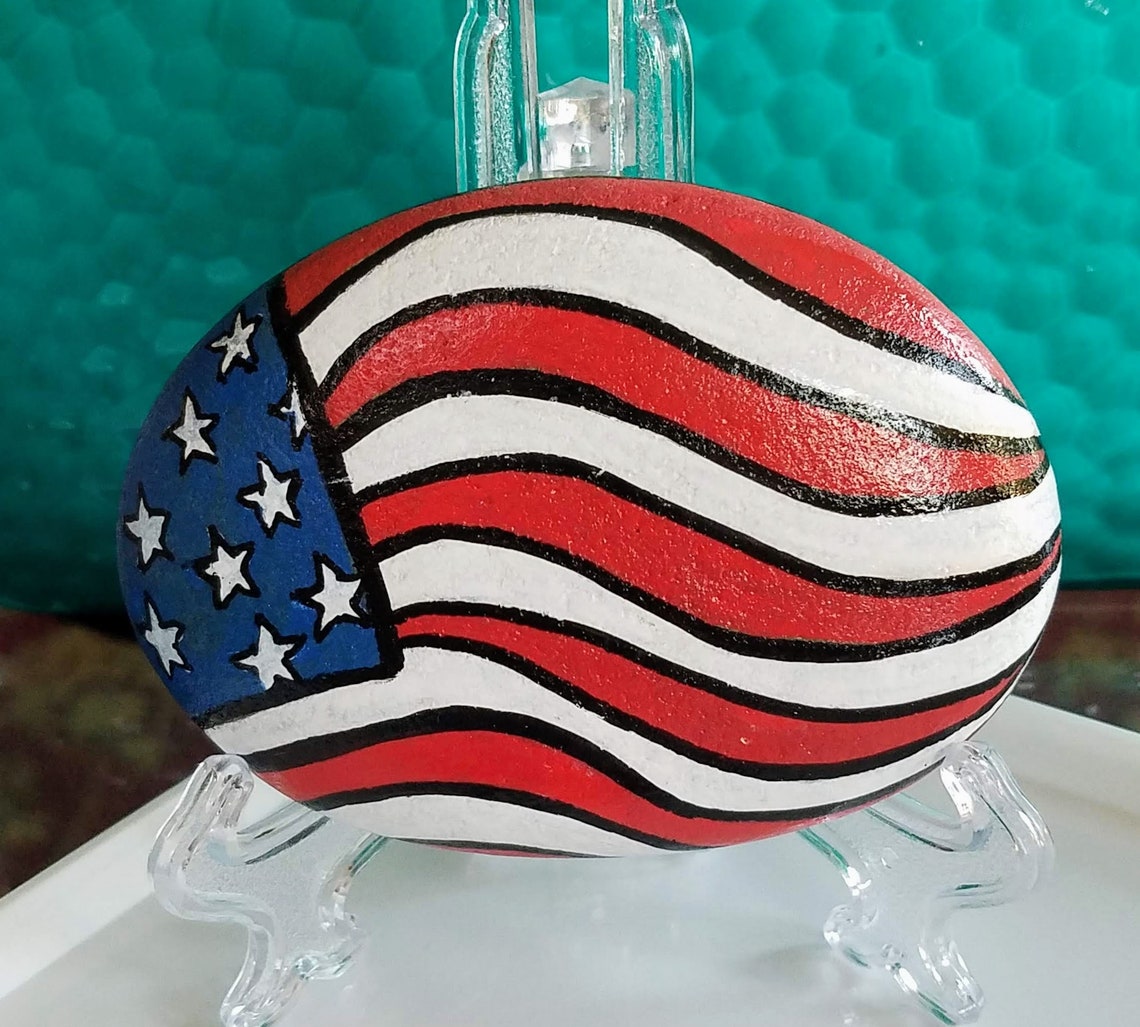 American Flag Painted Rock Patriotic Painted Stone Fourth of - Etsy