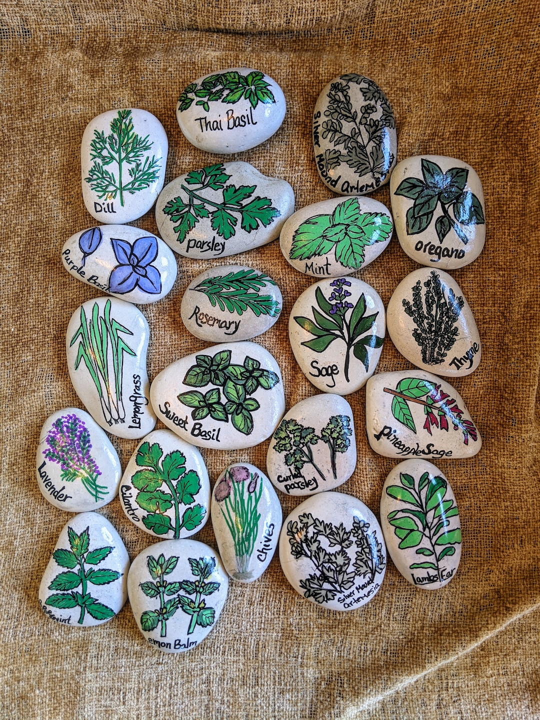 Herb Garden Stones, Painted Rock, Herb Marker, Garden Club Gift ...