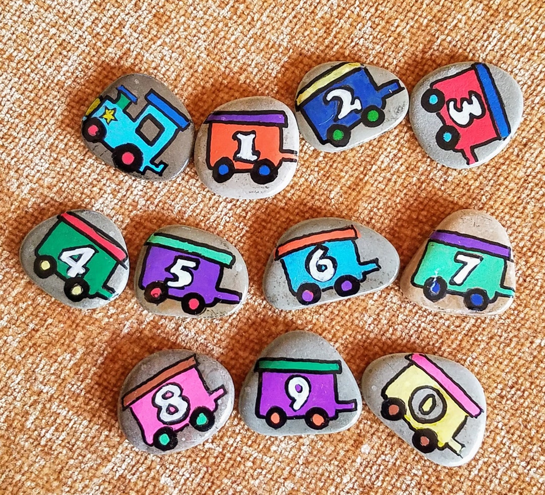 Counting Stones: Hand-painted Train Number Rocks, Preschool Math Game ...