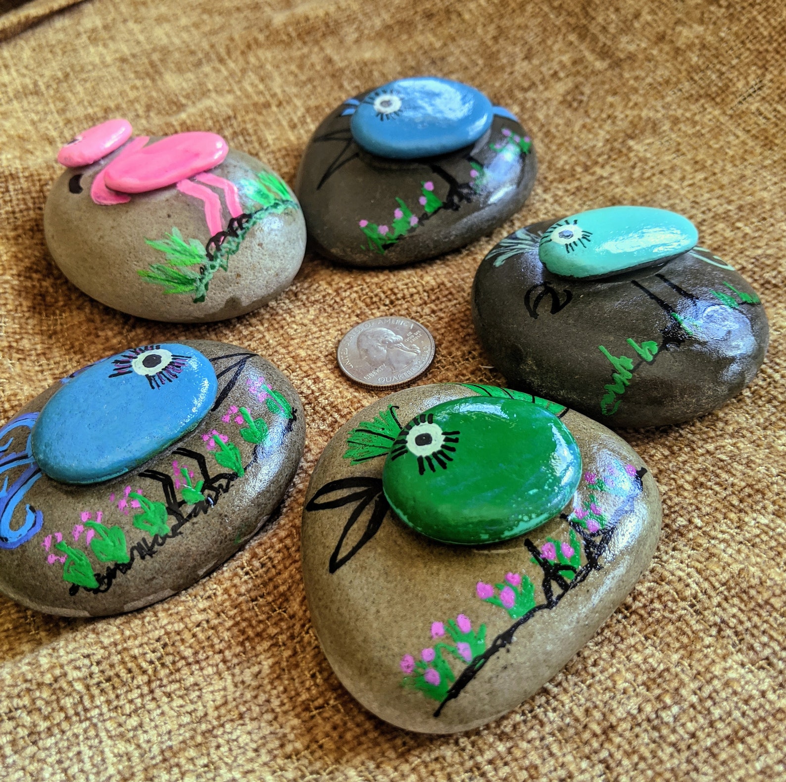 Colorful Bird Rocks Hand Painted Garden Stones Adorable | Etsy