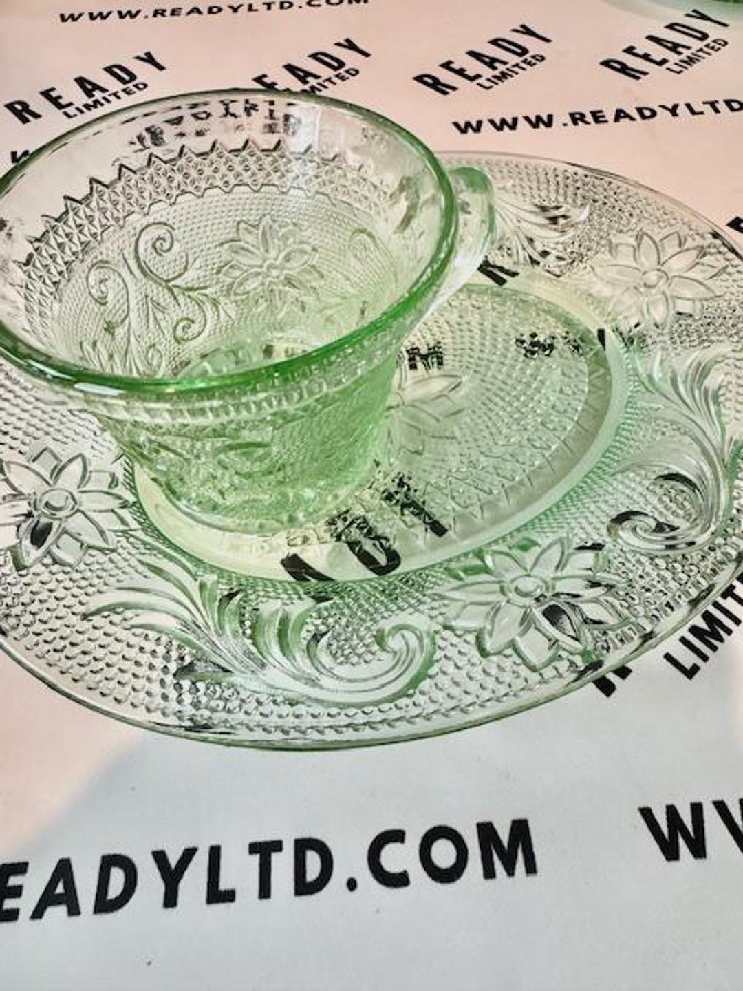 Vintage Indiana Tiara Glass Chantilly Green Sandwich Snack Set Oval ...