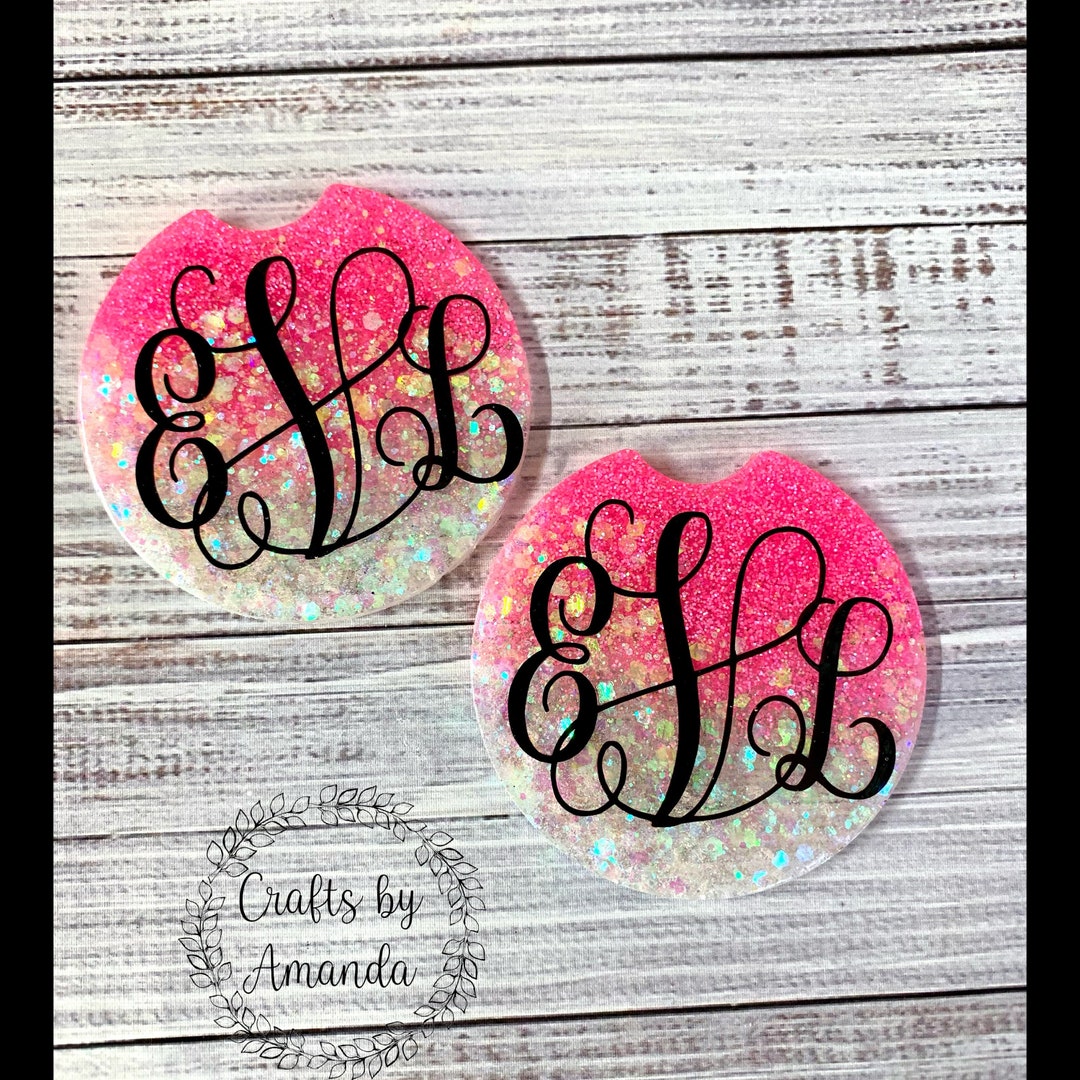 Glitter Monogram Car Coasters Car Coasters Glitter - Etsy