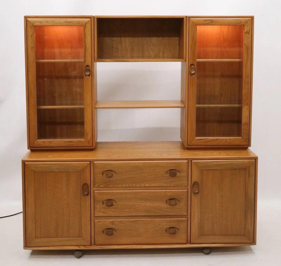 Vintage Ercol Windsor Sideboard Display Cabinet in Blonde Elm Finish ...