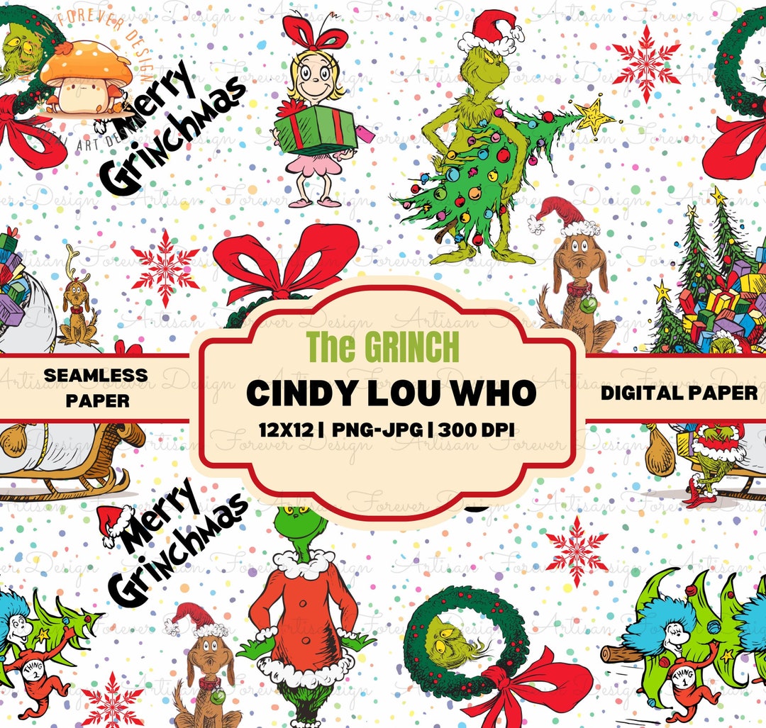 Grinch Cindy Lou Who Christmas Digital Paper: Festive Designs (12x12 ...
