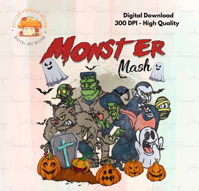 Vintage Monster Mash PNG: Halloween Spooky Season (digital File) - Etsy