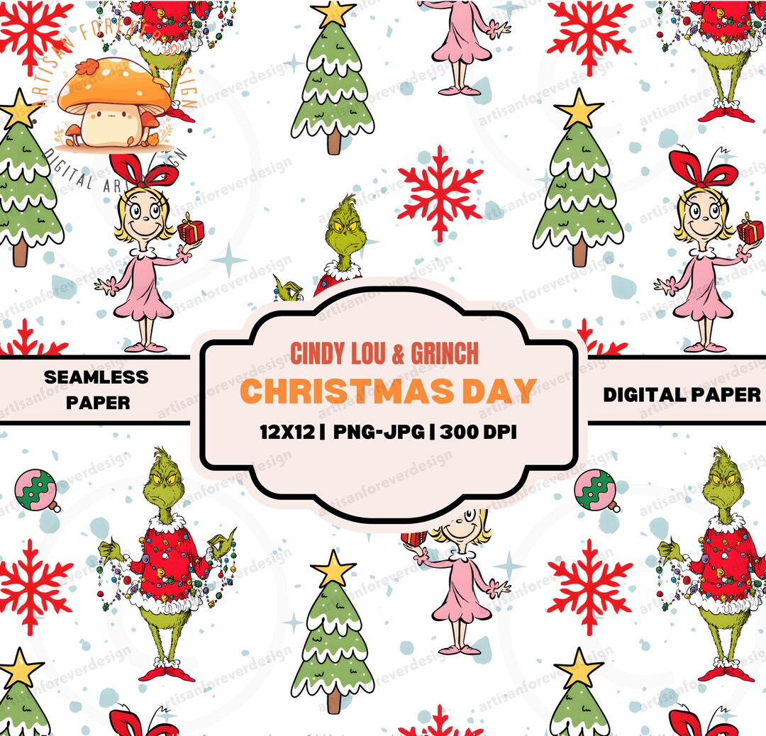 Cindy Lou Who Grinch Christmas Lights Seamless Pattern (digital ...