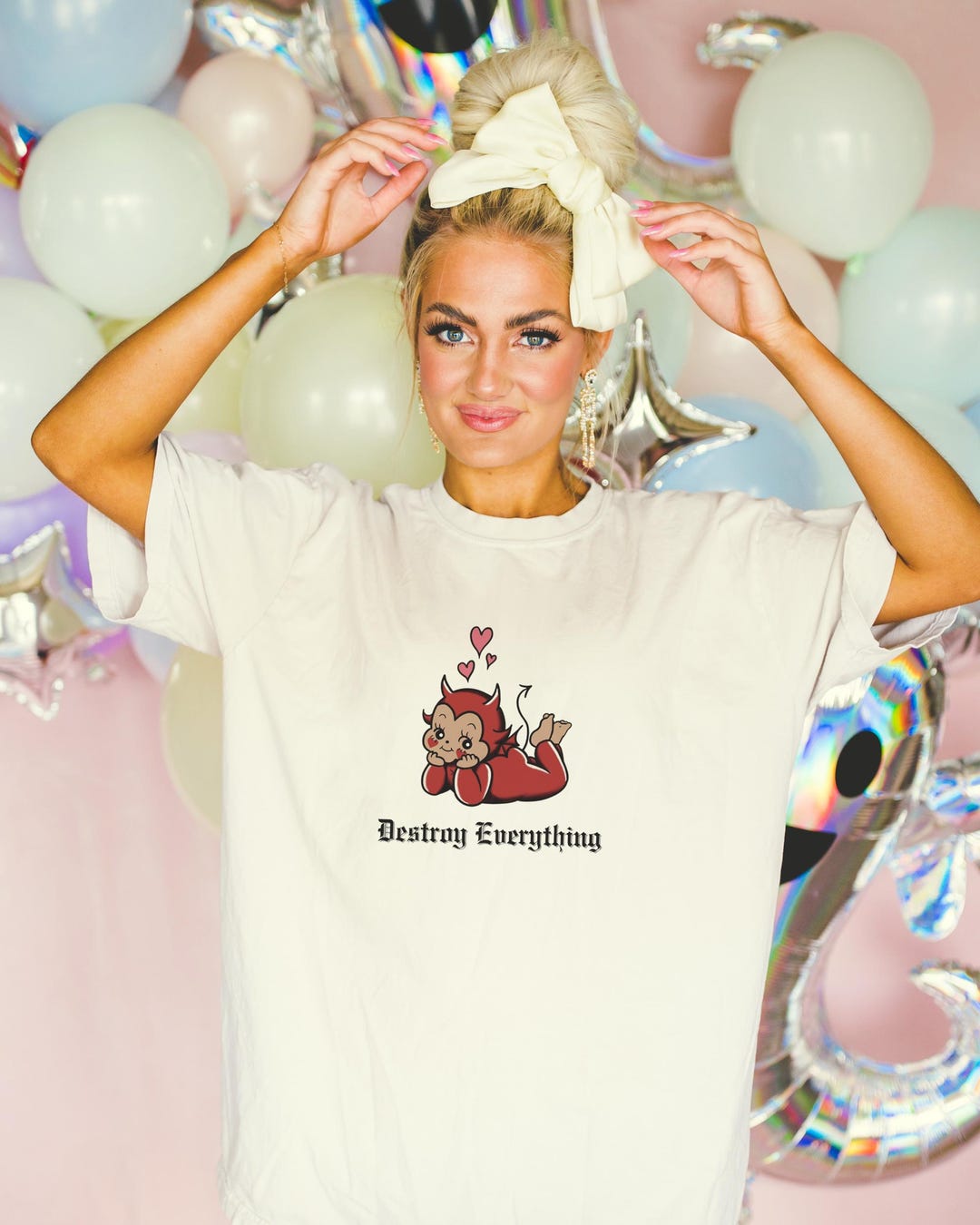 Retro Devil T-shirt, Playful Destroy Everything Tee, Unisex Graphic Tee ...