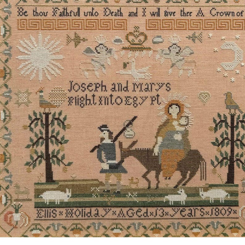 Ellis Holiday 1809 Sampler Reproduction PDF Chart, Mary and Joseph ...