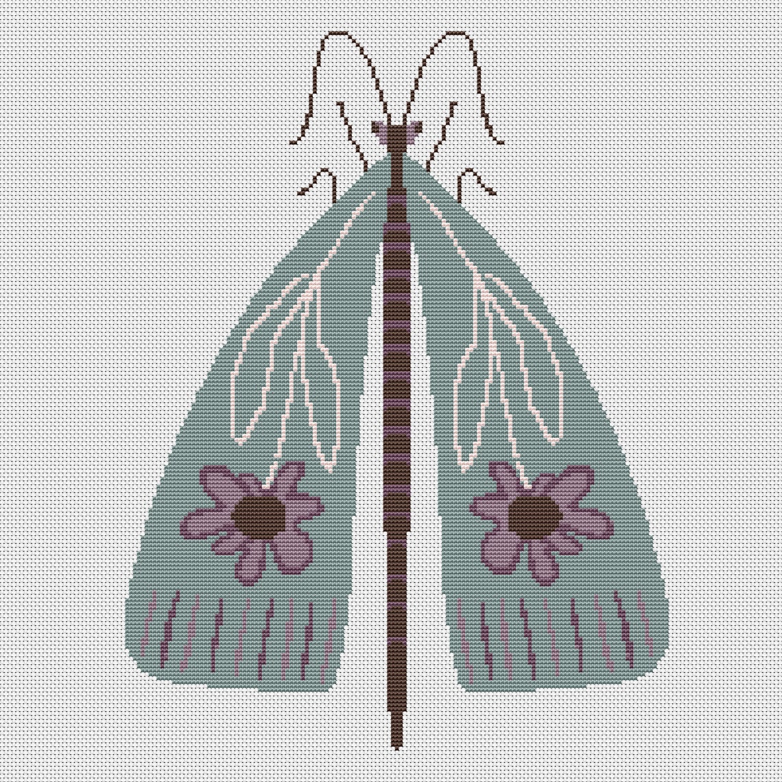 Flower Moth Cross Stitch Pattern PDF Hoop Cross Stitch - Etsy