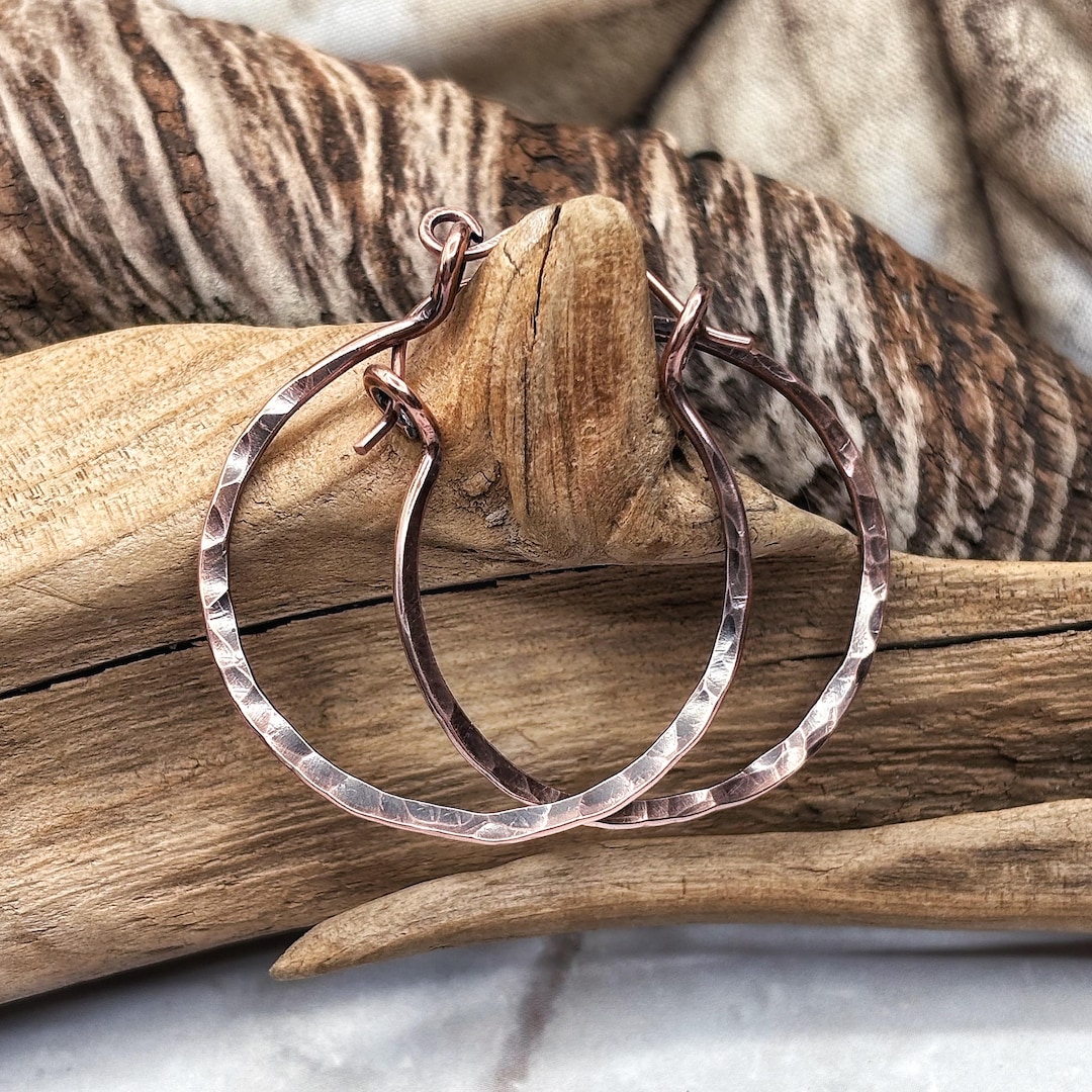 Copper Hoop Earring, Rustic Hammered Metal Hoop Earring, Boho Earthy ...