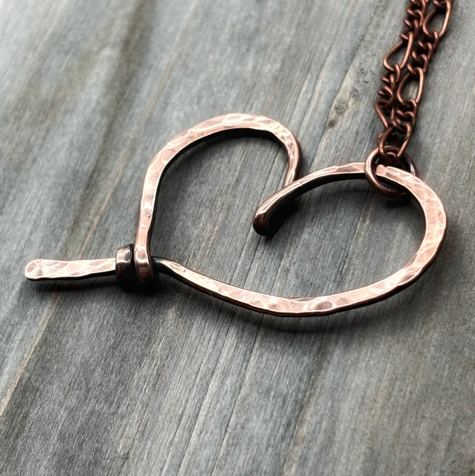 Rustic Copper Heart Pendant Hammered Copper Bohemian Necklace Hand Made ...
