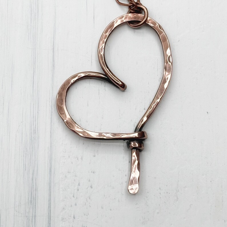 Rustic Copper Heart Pendant Hammered Copper Bohemian Necklace Hand Made ...