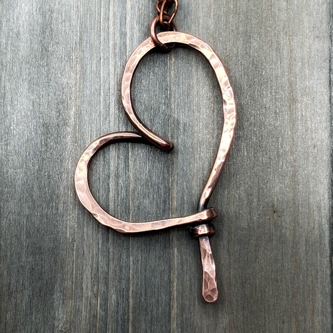 Rustic Copper Heart Pendant Hammered Copper Bohemian Necklace Hand Made ...