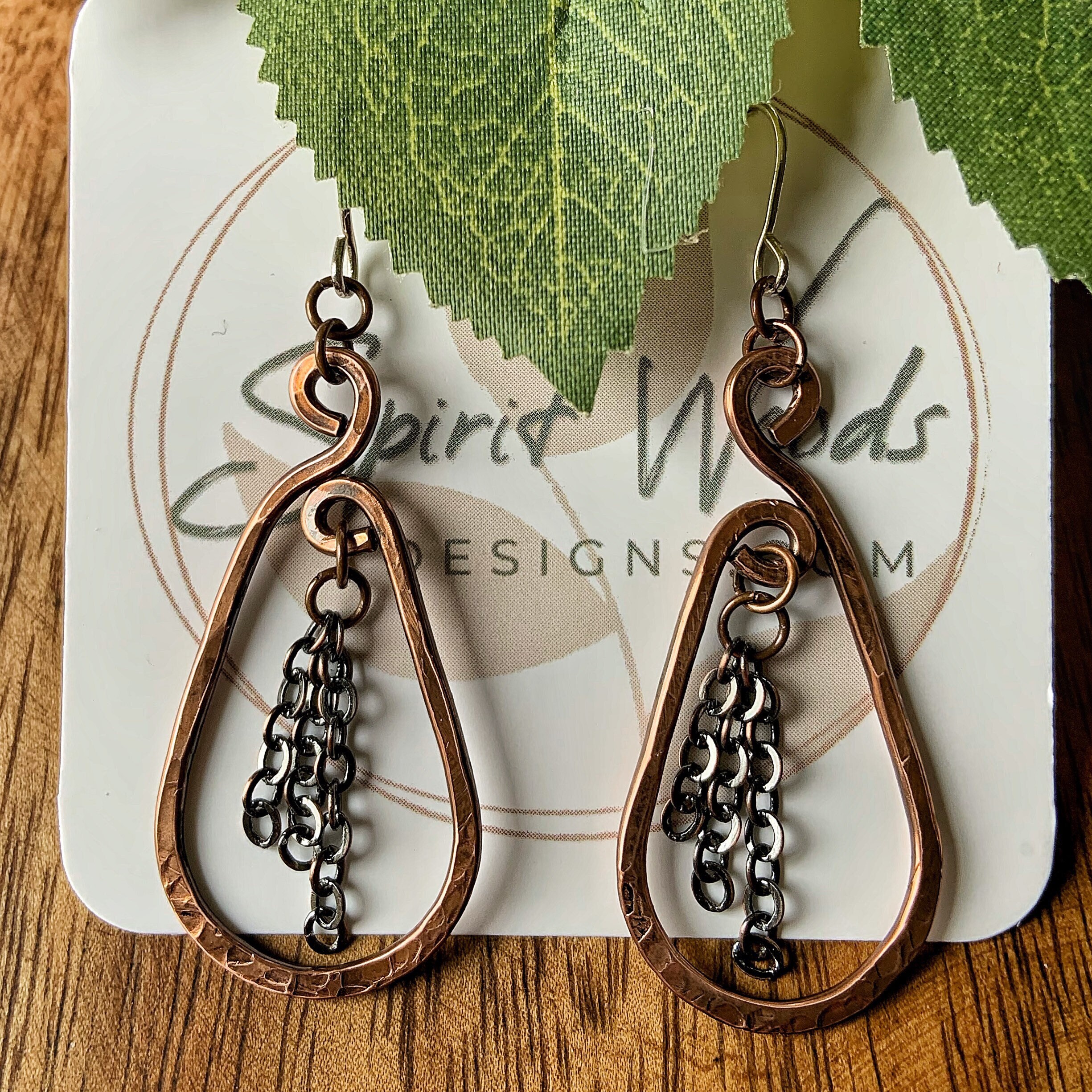 Copper Dangle Earrings, Hammered Copper Hoop Earrings, Boho Copper ...