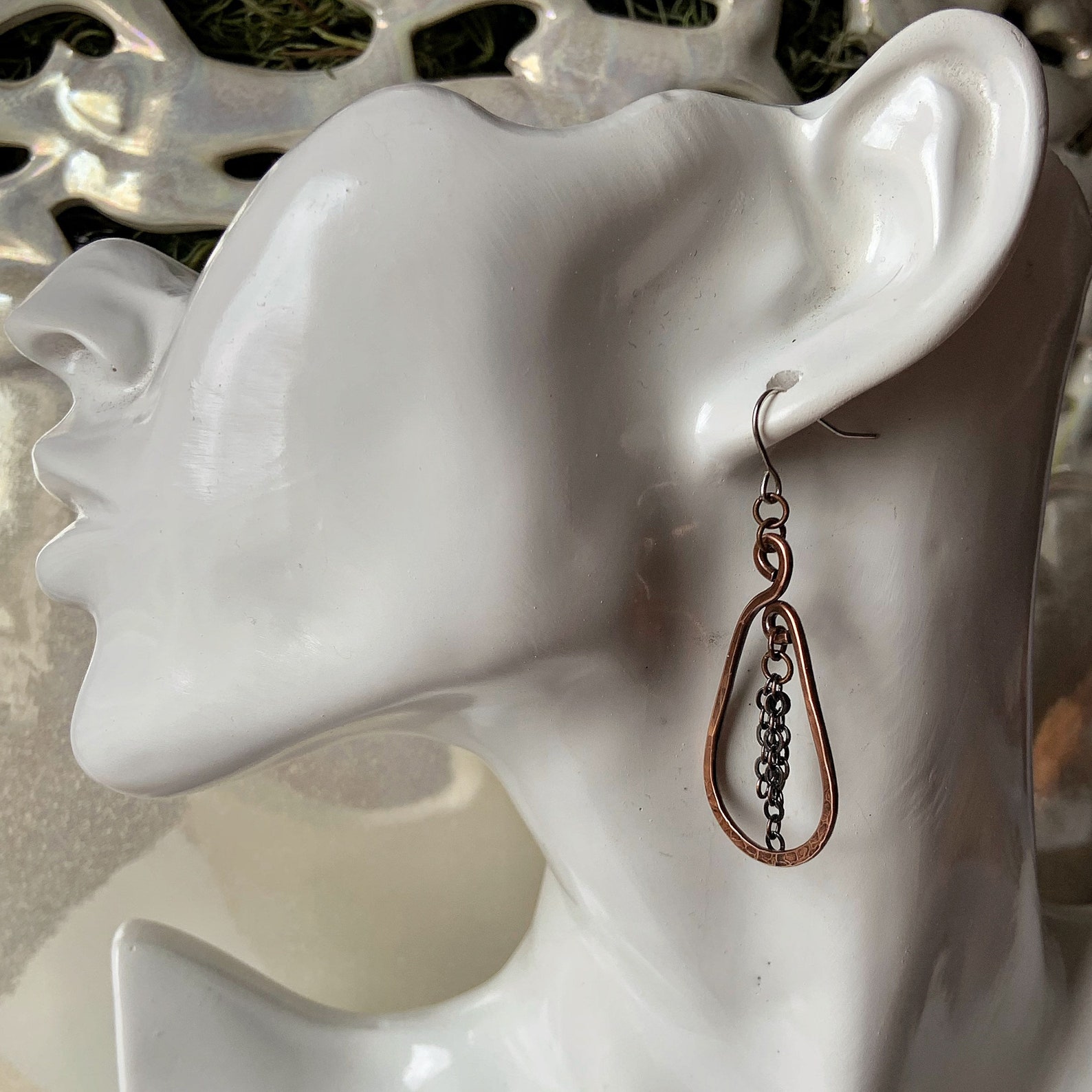 Copper Dangle Earrings, Hammered Copper Hoop Earrings, Boho Copper ...