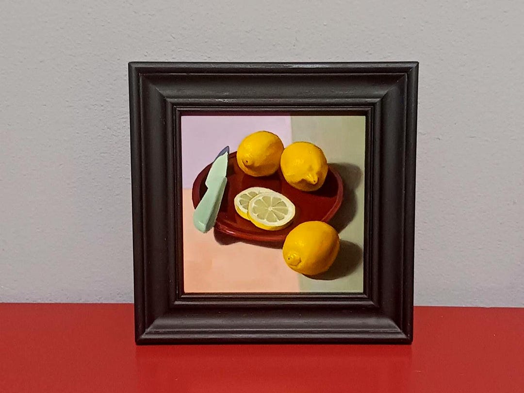 Lemon Oil Painting: Small Kitchen Art, Original Still Life on Panel - Etsy