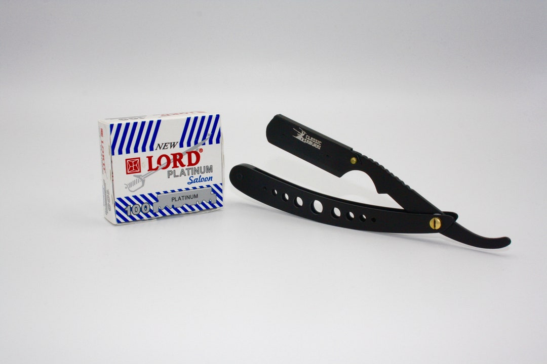 100 LORD BLADES + Professional Classic Samurai Straight Edge Barber ...
