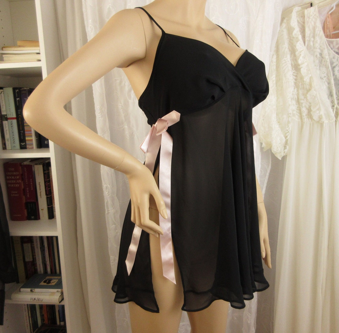 Black 1X Summer Negligee Georgette With Pink Satin Ribbons, Fantasies ...