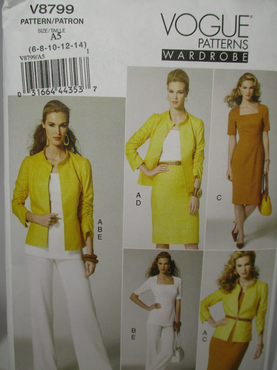 Vogue Wardrobe Pattern V8799 New Uncut Factory Folded 5 Pc Summer ...