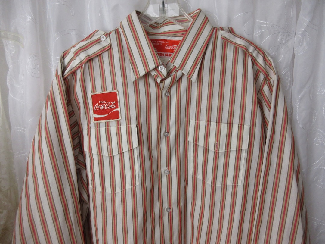 Coca Cola Uniform Shirt XL New Old Stock Vintage 1970s LS Striped With ...