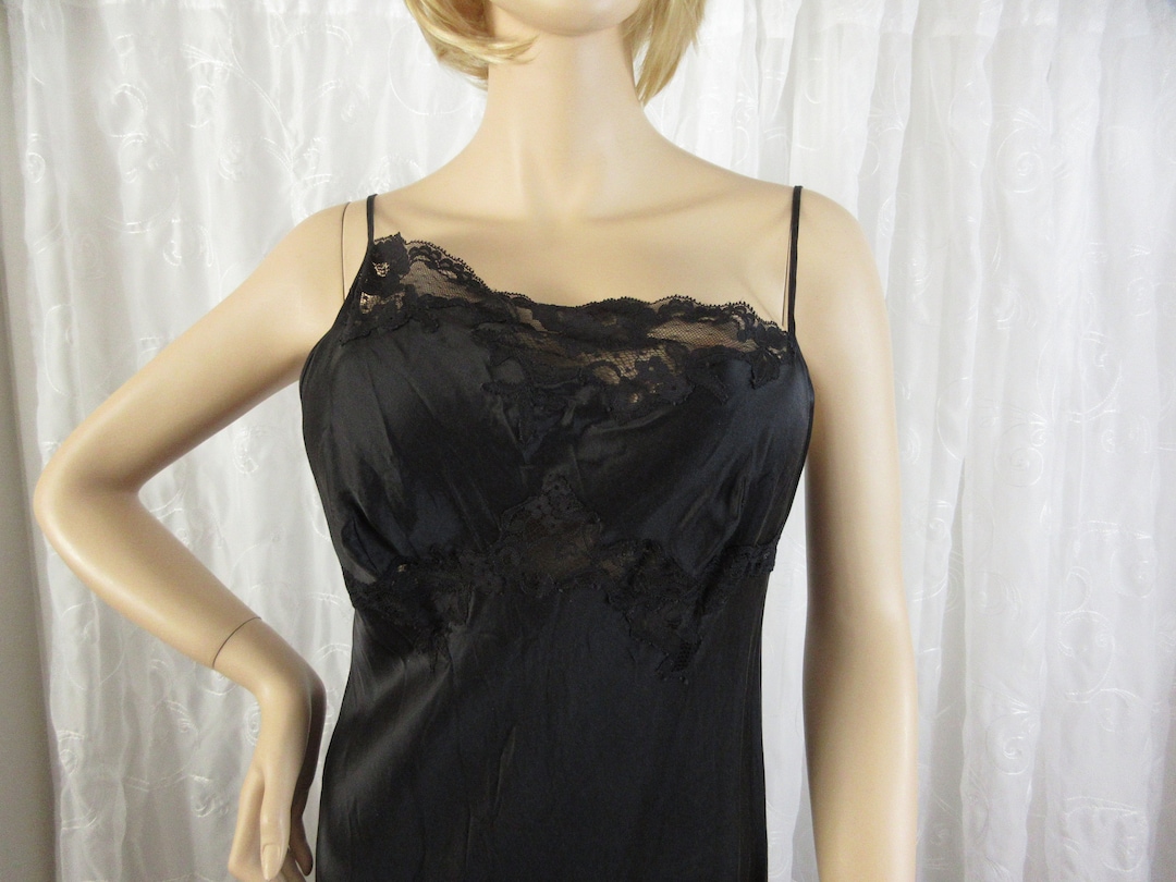 Victoria's Secret Black Silk Negligee Long Gown With Lace, Large - Etsy