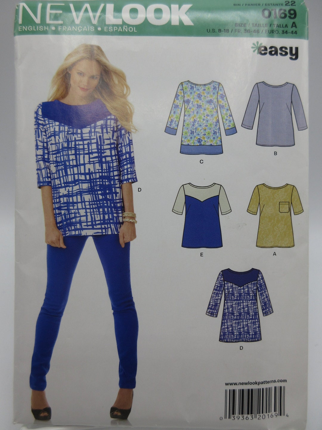 New Look Easy Pullover Top Pattern Uncut Factory Folded Sizes 8 10 12 14 16 18 Bust 34 to 44 ...