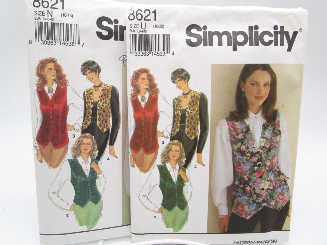 Simplicity Ladies Lined Vests in 4 Styles and 2 Lengths Sizes 10 to 14 ...