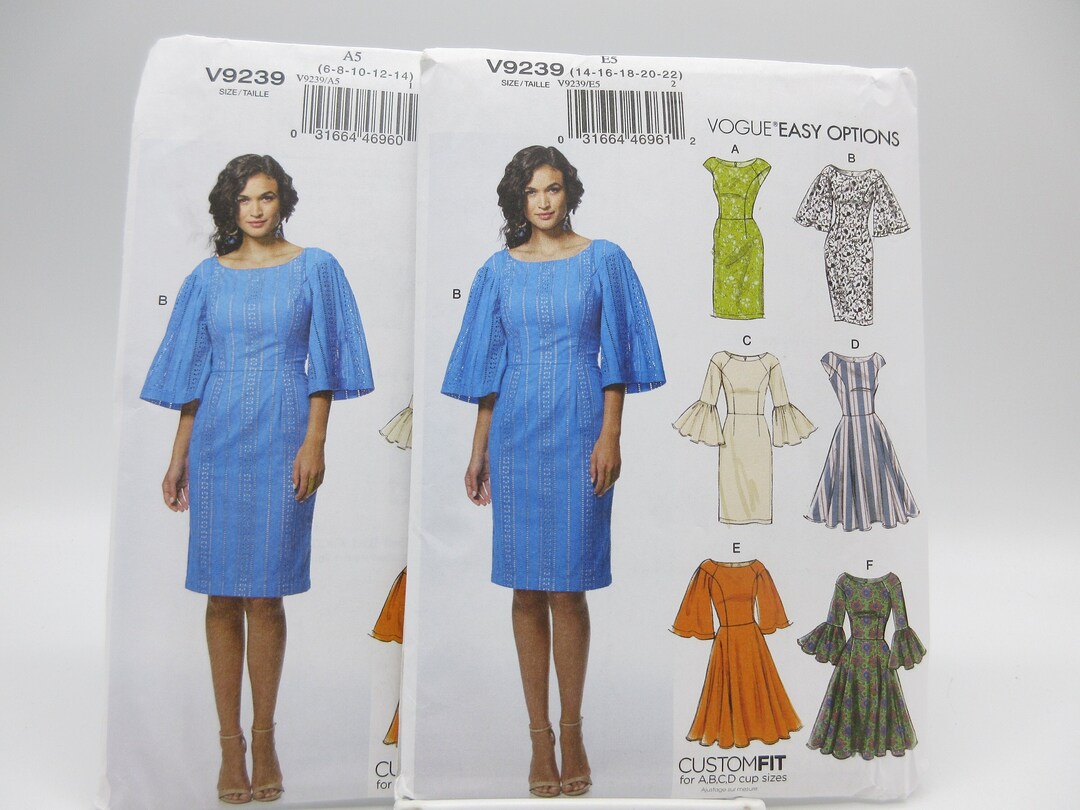 Vogue Easy Options Uncut Dress Pattern Choice of Sizes 6 to 14 or 14 to ...