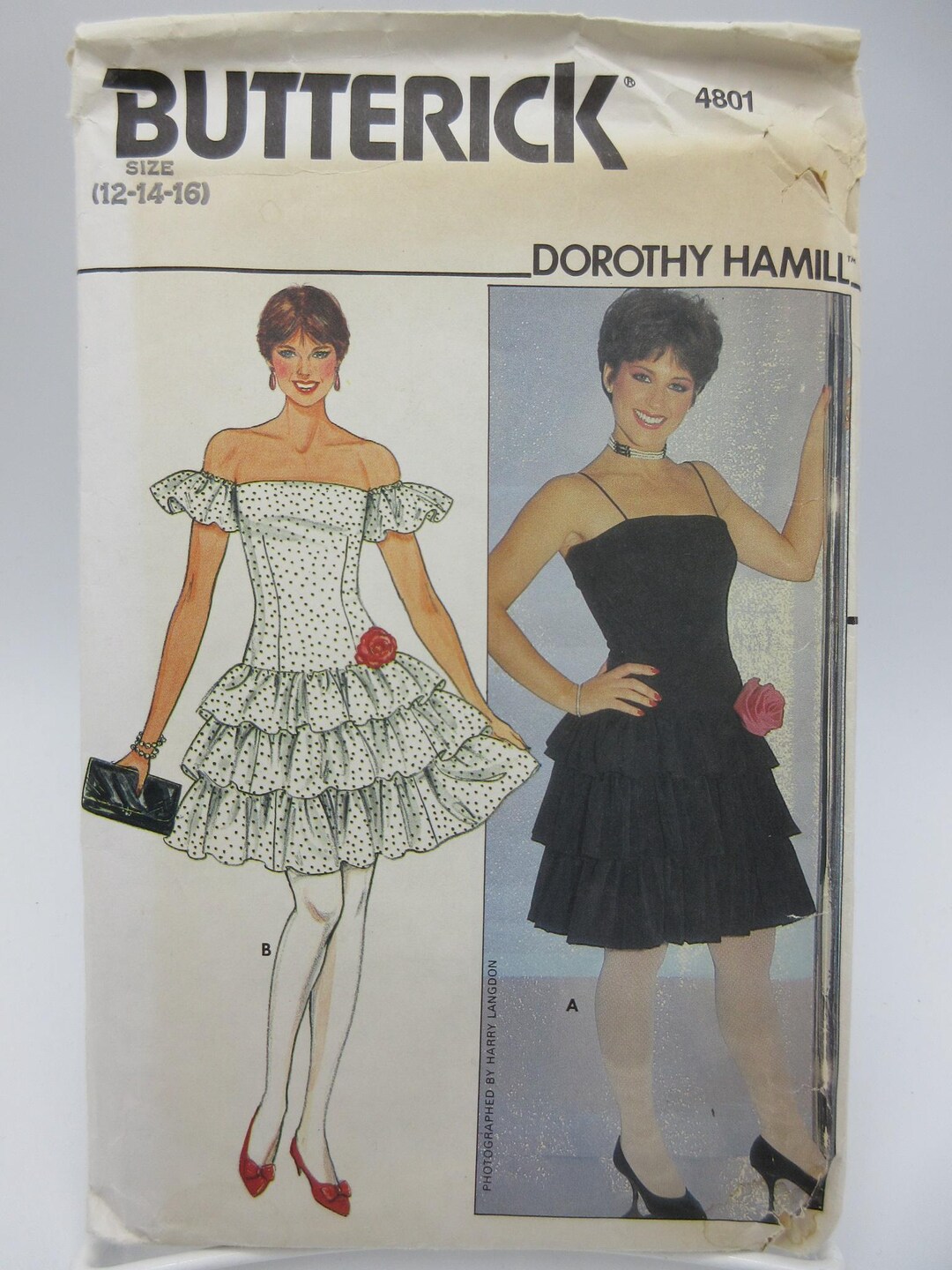 Butterick Fit and Flare Ruffle Skirt Dress Sizes 12 14 16 Bust 34" to ...