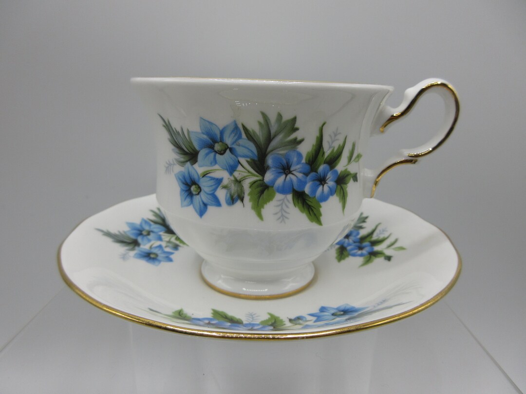Queen Anne Bold Blue Flower Spray Teacup and Saucer - Etsy