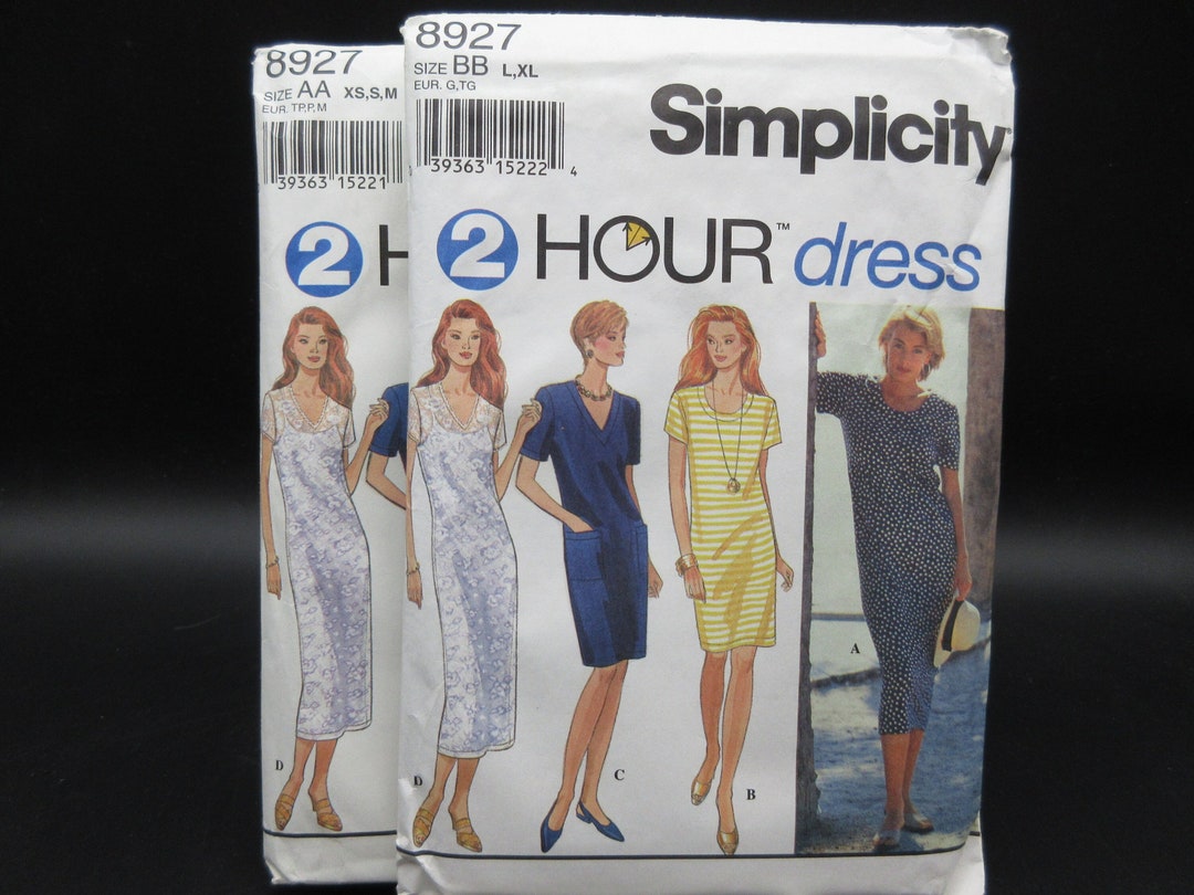 Simplicity 2 Hour Dress Pattern Uncut Factory Folded Sizes XS to M, or ...