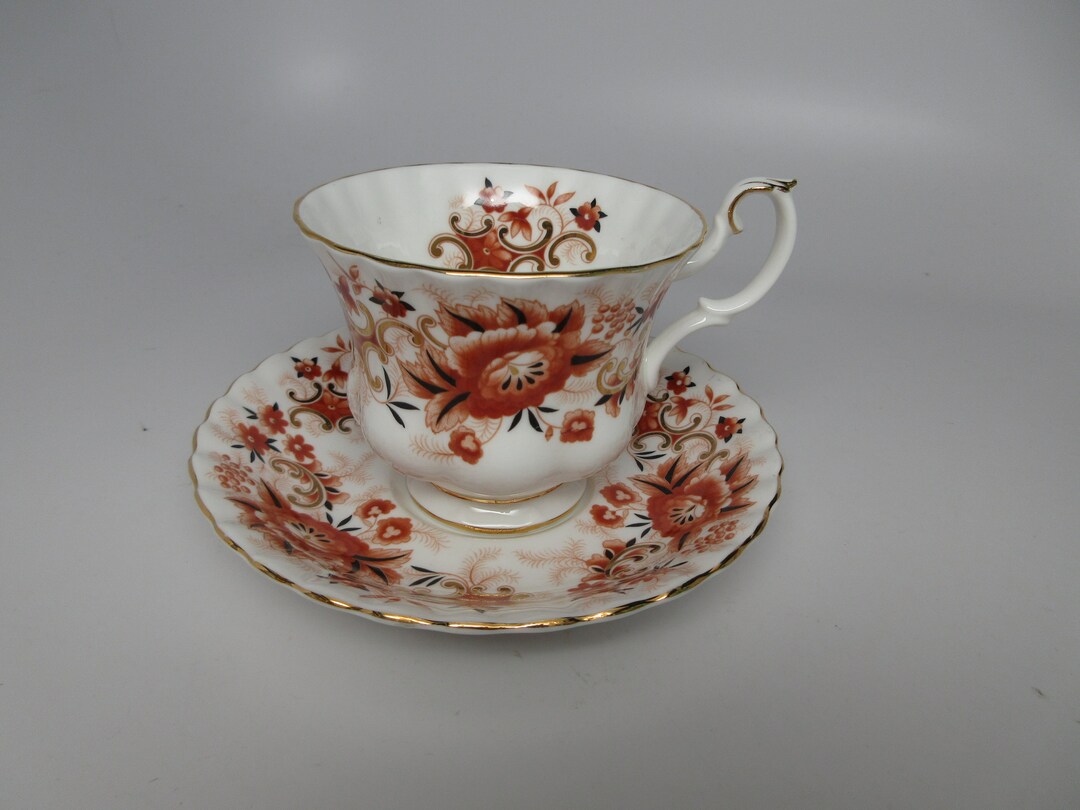 Royal Albert Keepsake Cup and Saucer Fall Colors Peonies With Black and ...