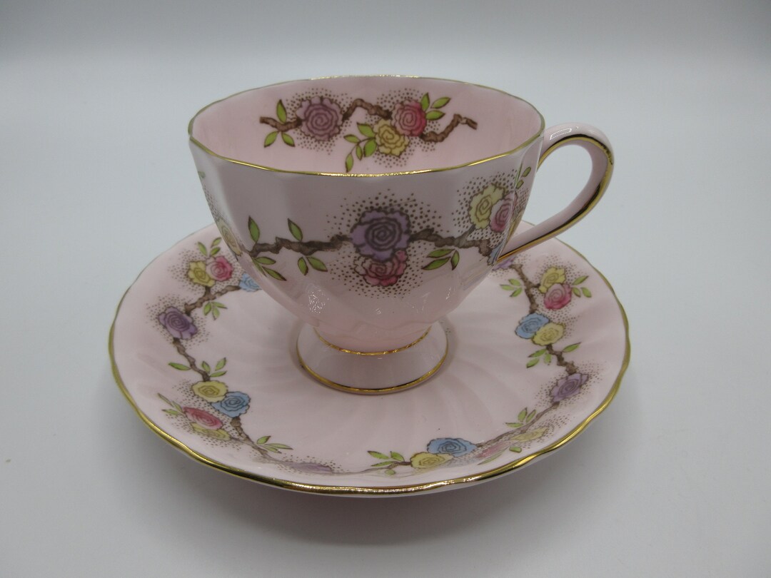Tuscan Pink Teacup and Saucer 1930s Style Flowers Made 1947 – 50s ...