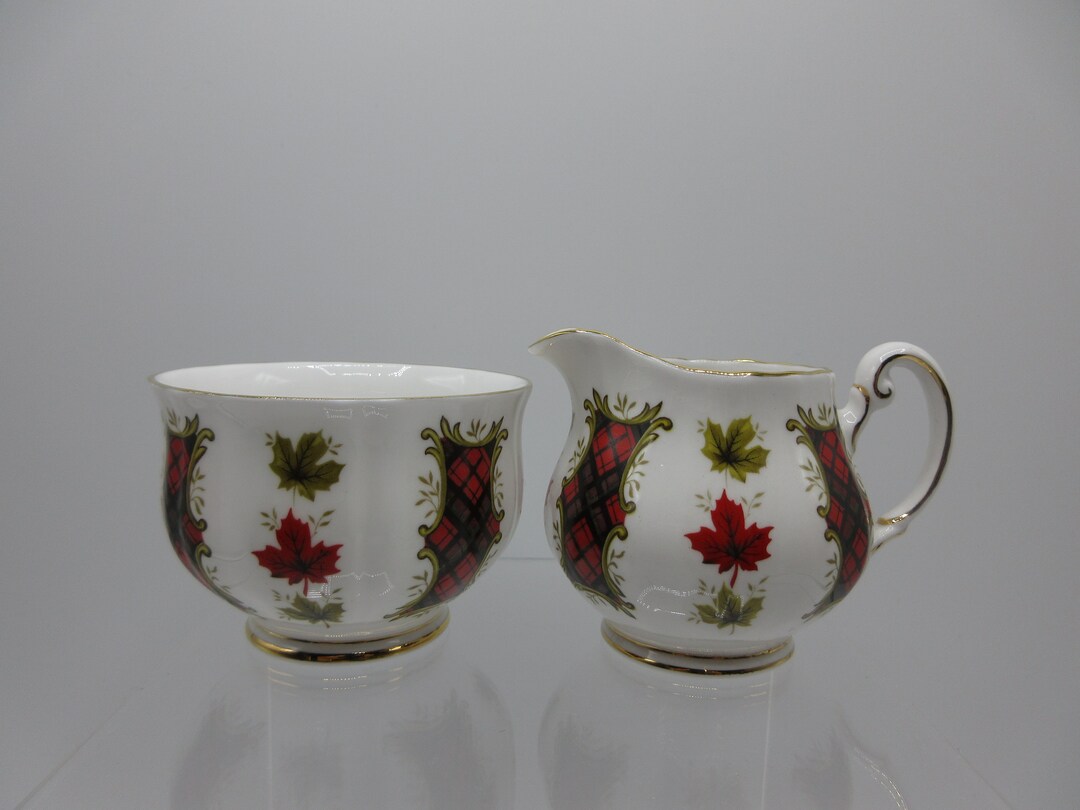 Royal Adderly Maple Leaf Tartan Creamer and Sugar Vintage Scottish ...