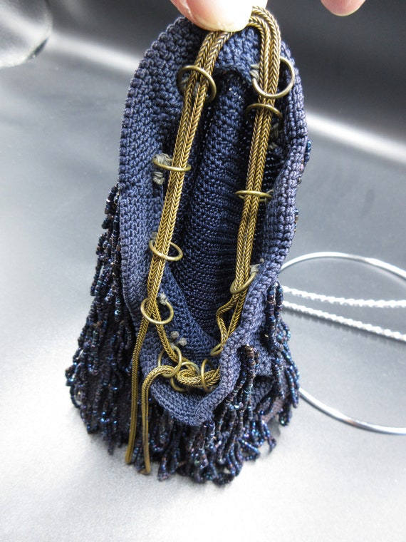 Vintage Blue Beaded Opera Reticule Crochet and Carniv… - Gem