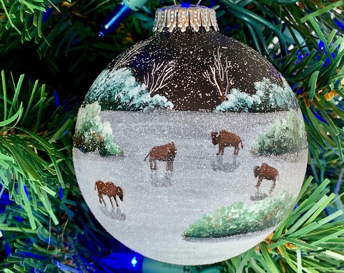 Bison Ornament, Hand Painted Christmas Ornament With Four Bison on ...