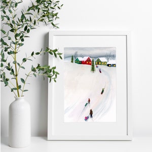 Sledding Watercolor Painting Digital Download, Instant Printable ...
