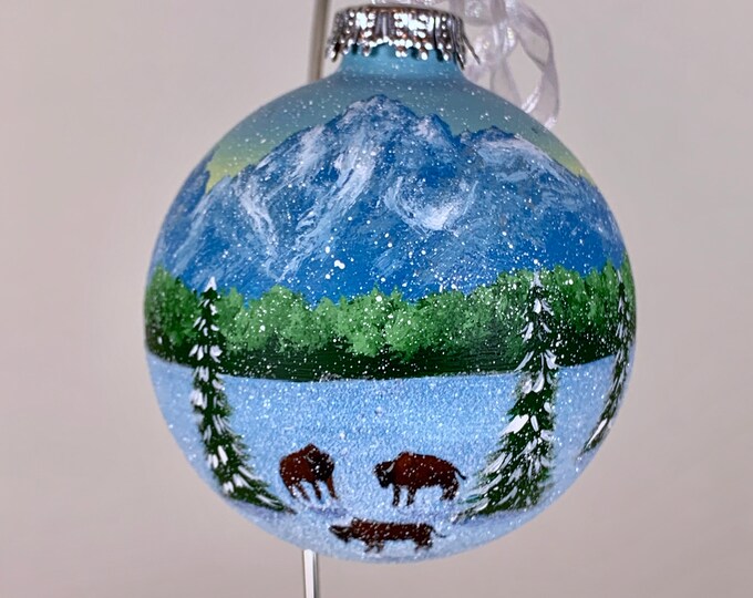 Mount Moran in Grand Teton National Park Hand Painted Glass Ornament W ...
