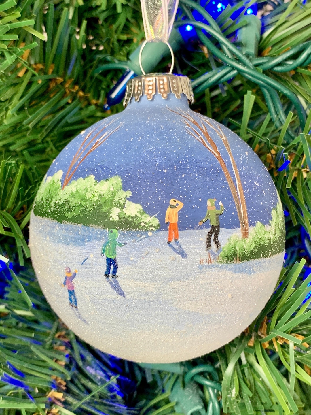 Snowball Ornament, Four Kids Having a Snowball Fight, Family of Four ...