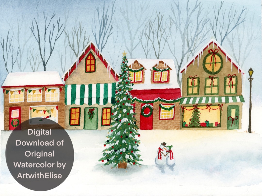 Christmas Village Watercolor Painting Digital Download, Instant ...