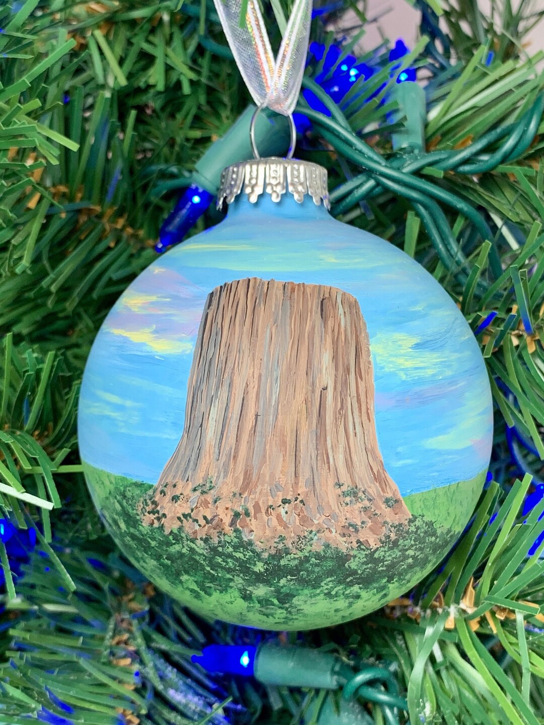 Devil's Tower National Monument, Hand Painted Glass Ornament of Mato ...