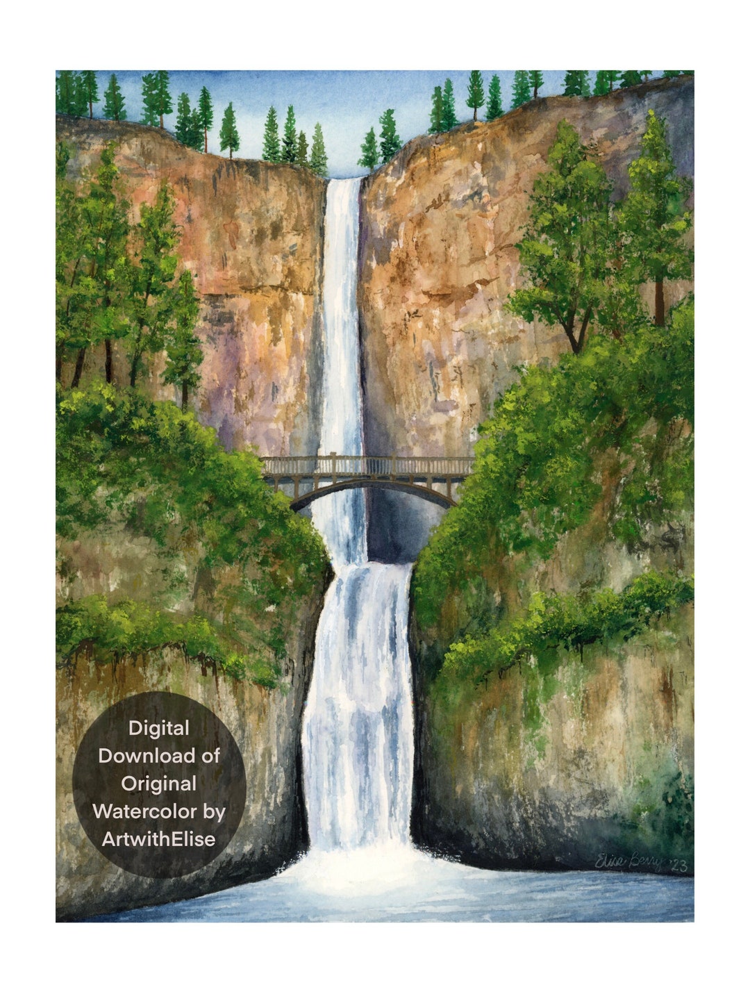 Multnomah Falls Watercolor Painting Digital Download, Instant Printable ...