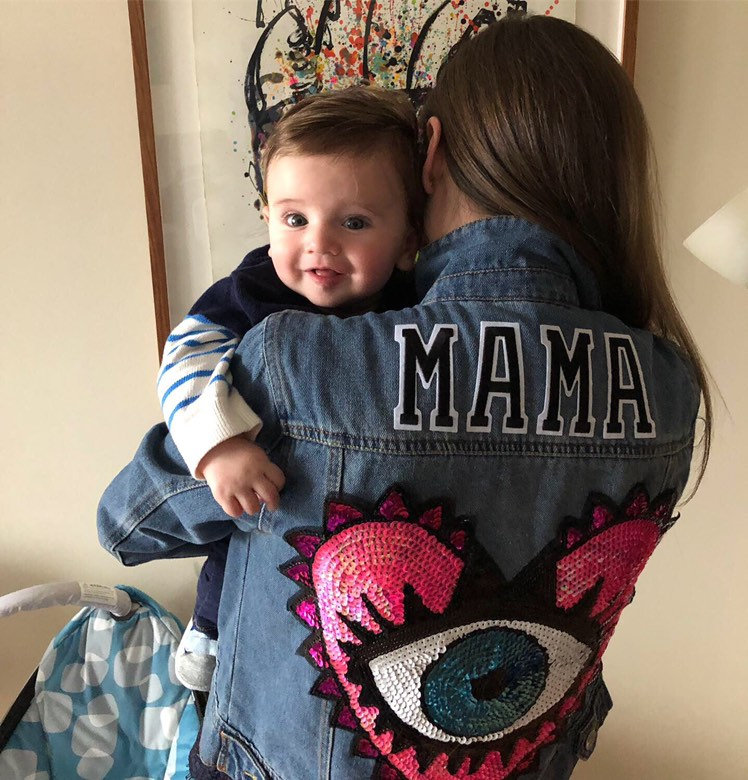 Denim "mama" Jean Jacket With Evil-eye Heart Patch - Etsy